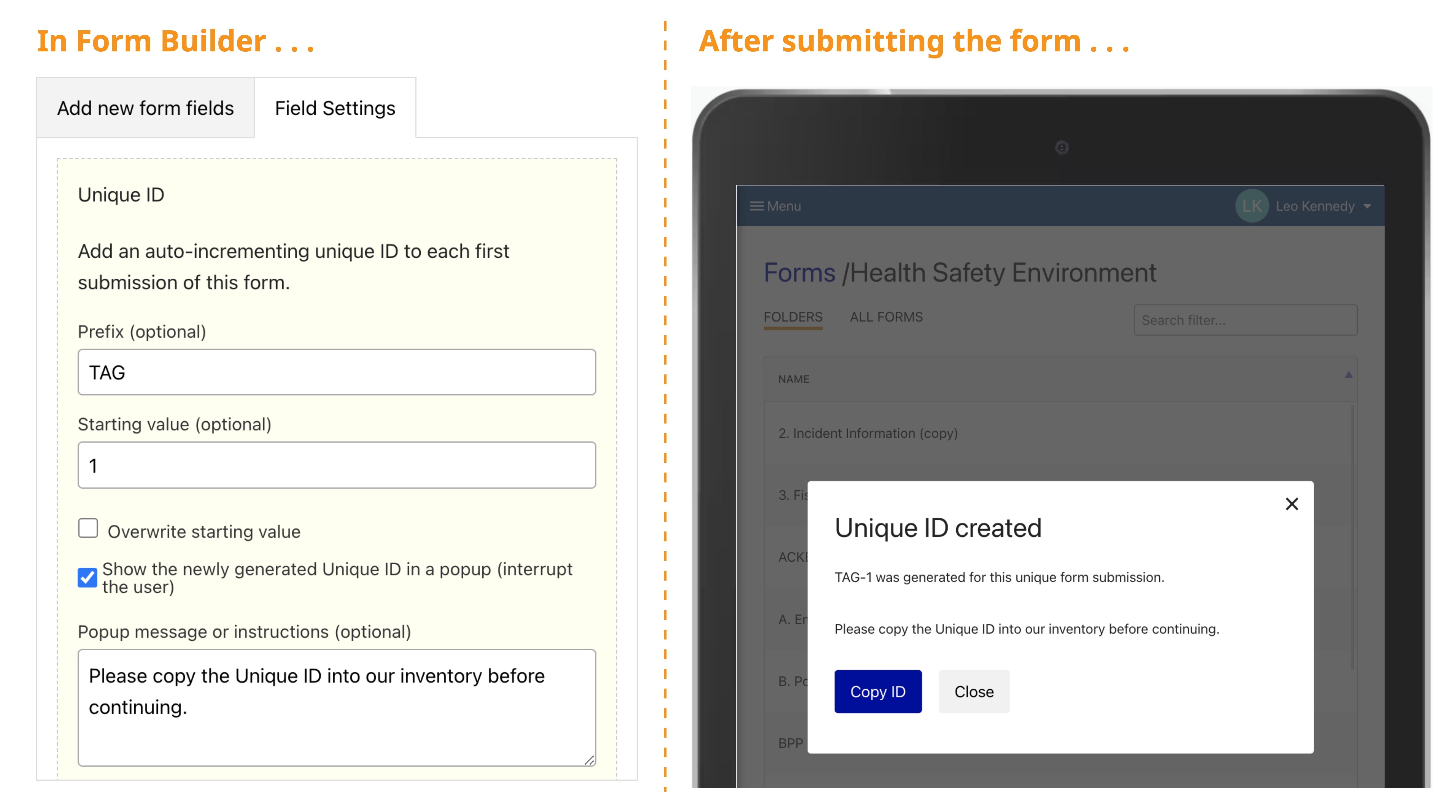 How do I add unique IDs to form submissions?